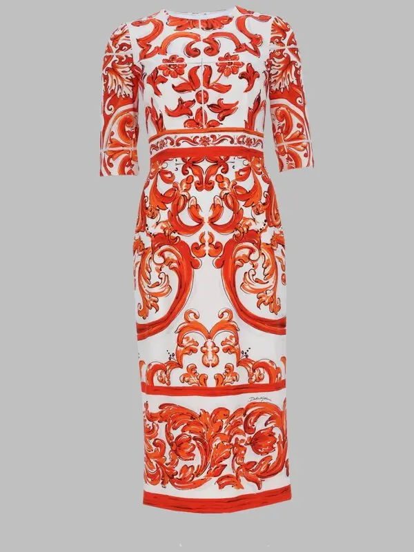 Dolce & Gabbana Majolica Print Charmeuse Dress - Orange