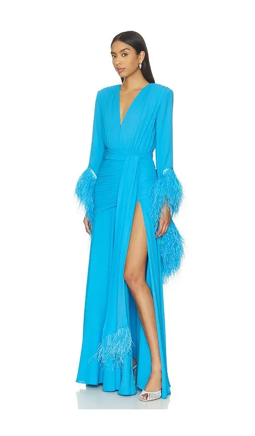 BRONX BANCO Geisha Maxi Dress With Feather Trim