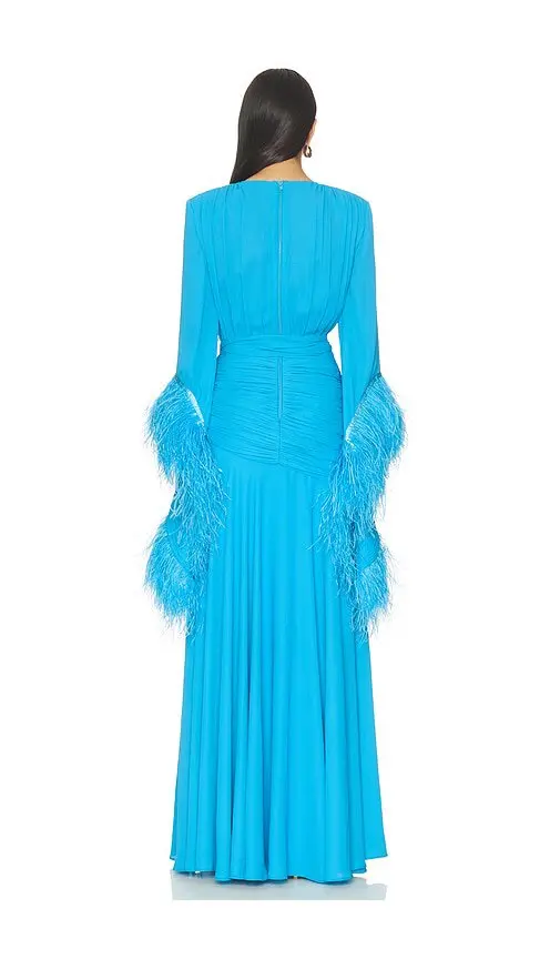 BRONX BANCO Geisha Maxi Dress With Feather Trim
