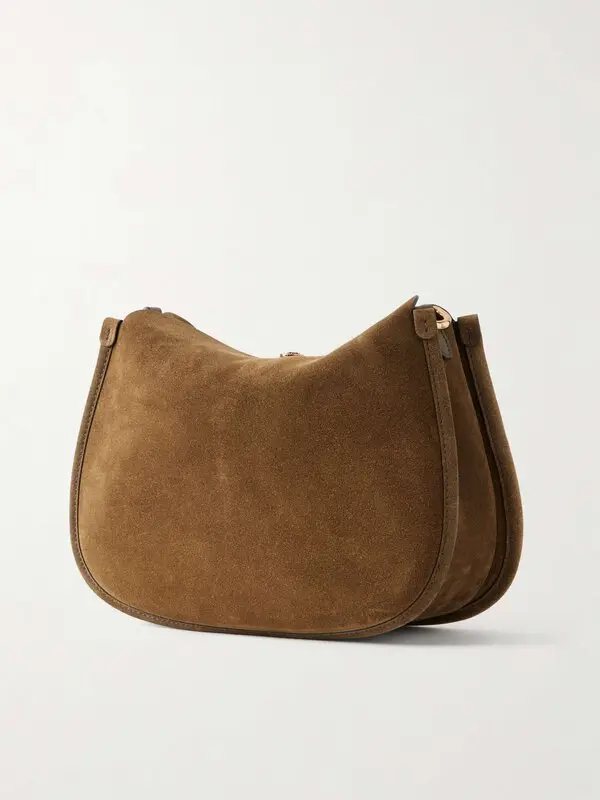Etro Logo-detailed Leather-trimmed Suede Shoulder Bag - Forest Green
