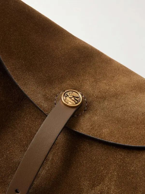 Etro Logo-detailed Leather-trimmed Suede Shoulder Bag - Forest Green