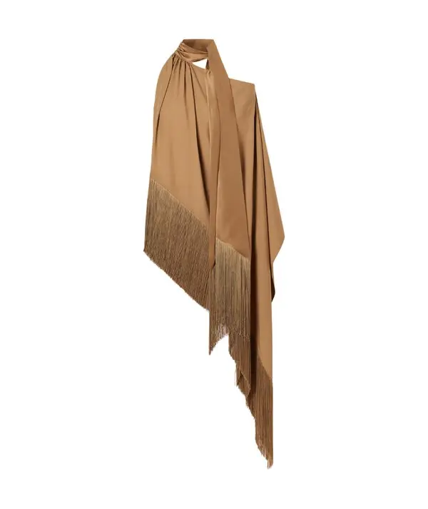 TALLER MARMO Atlas Fringed Crepe Blouse - Camel