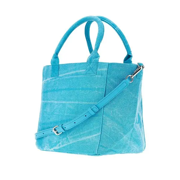 GANNI Cotton Canvas Shopping Bag With Banana Print - Blue