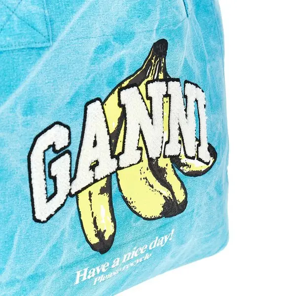 GANNI Banana Print Cotton Canvas Shopping Bag - Blue