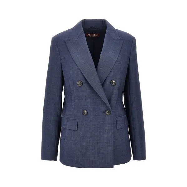 Max Mara Virgin Wool Double-breasted Jacket - Blue