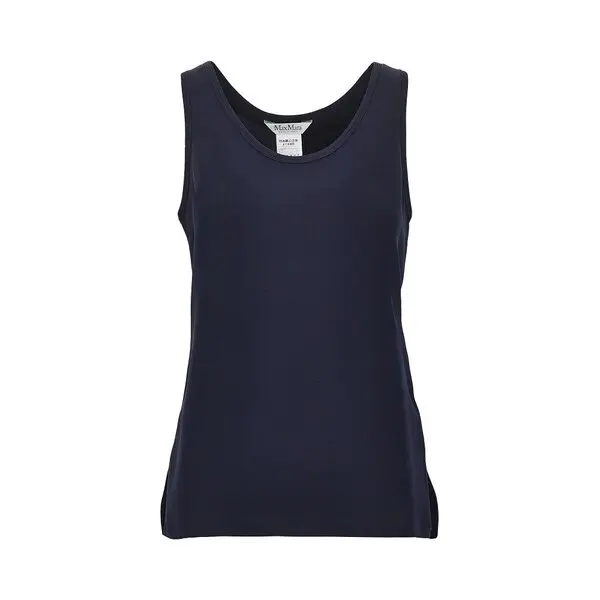 Max Mara Sleeveless Silk Cady Top With M Embroidery - Blue