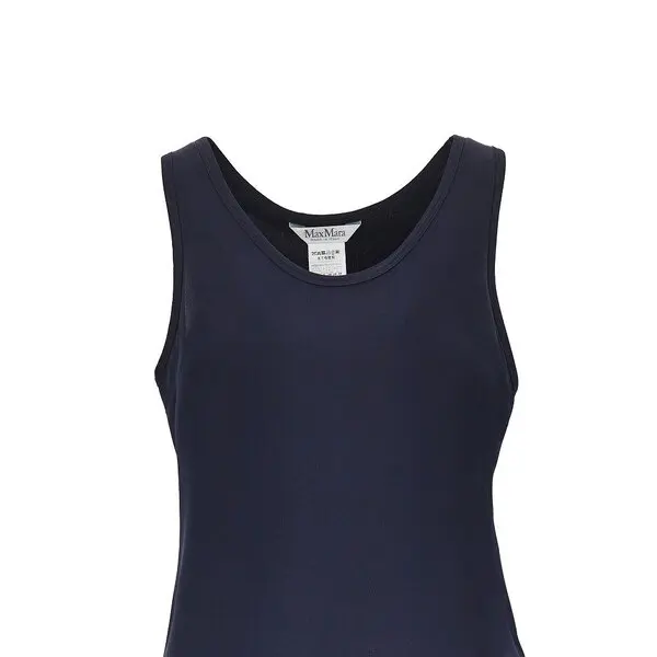 Max Mara Sleeveless Silk Cady Top With M Embroidery - Blue