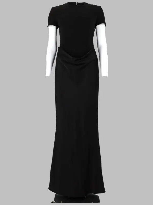 ROTATE BY BIRGER CHRISTENSEN Fitted Cut Short Sleeve Draped Maxi Dress - Black