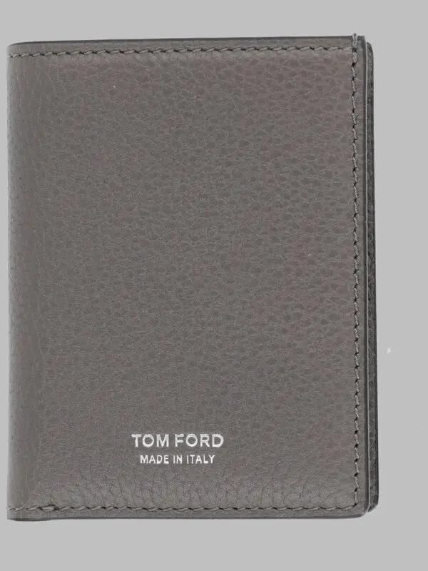 TOM FORD Foldable Leather Card Holder - Gray