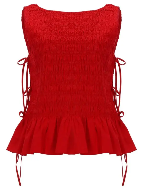 GANNI Smock Top With Lacing - Red
