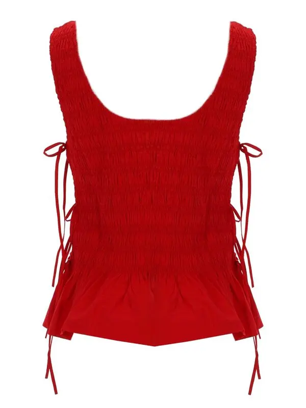 GANNI Smock Top With Lacing - Red