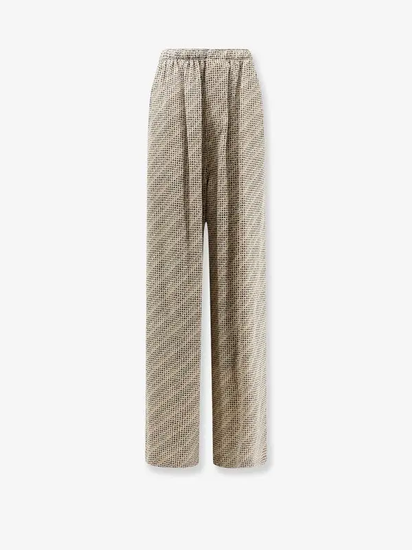 Balenciaga Monogram Silk Wide Leg Trousers - Beige