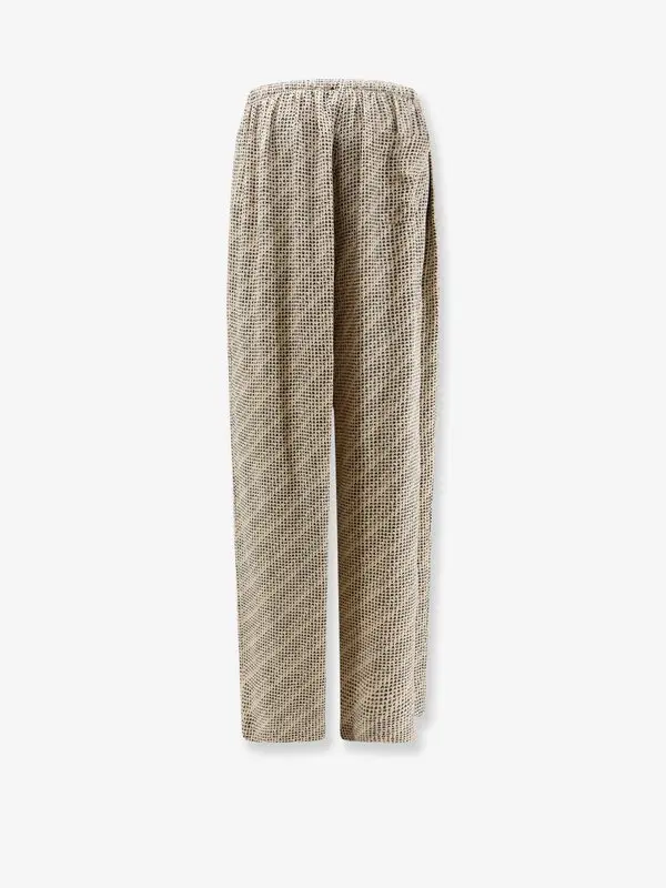 Balenciaga Monogram Silk Wide Leg Trousers - Beige