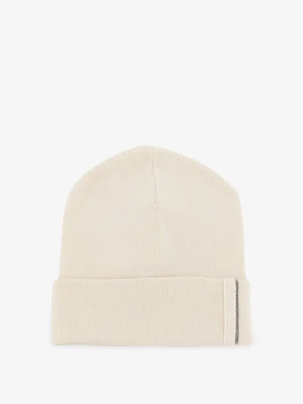 Brunello Cucinelli Cashmere Hat With Monili Detail - White