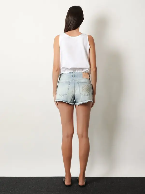 Loewe Denim Bermuda Shorts With Frayed Edges - Blue