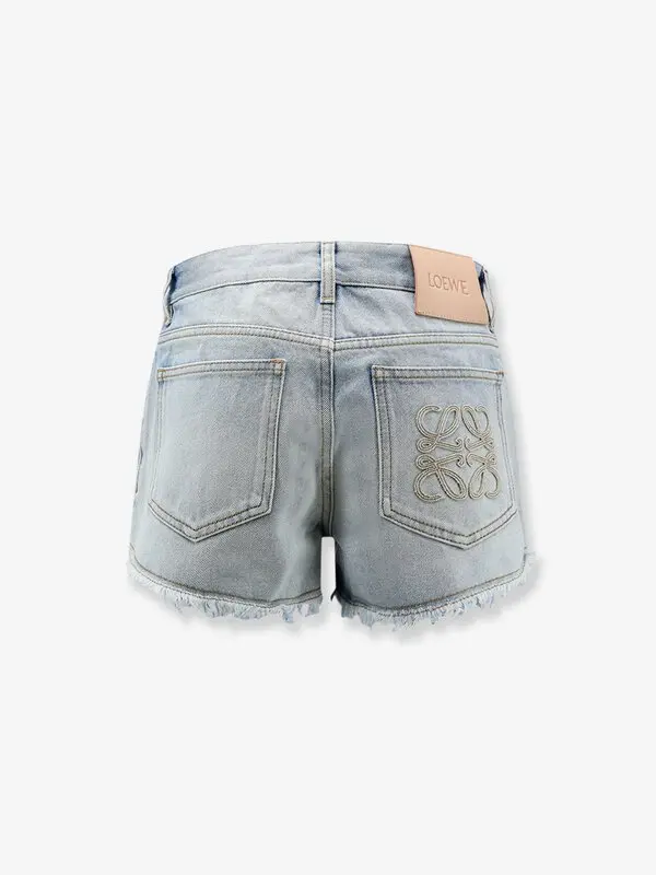 Loewe Denim Bermuda Shorts With Frayed Edges - Blue
