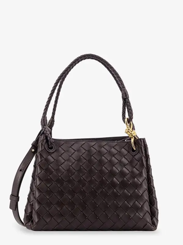 Bottega Veneta Parachute Leather Shoulder Bag With Intrecciato Pattern And Knot Detail - Brown