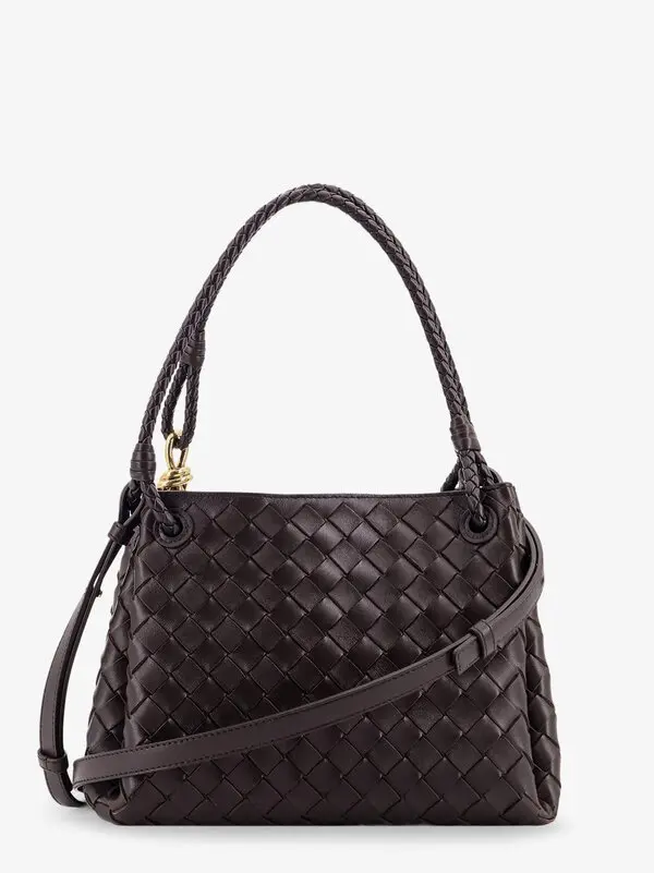 Bottega Veneta Parachute Leather Shoulder Bag With Intrecciato Pattern And Knot Detail - Brown