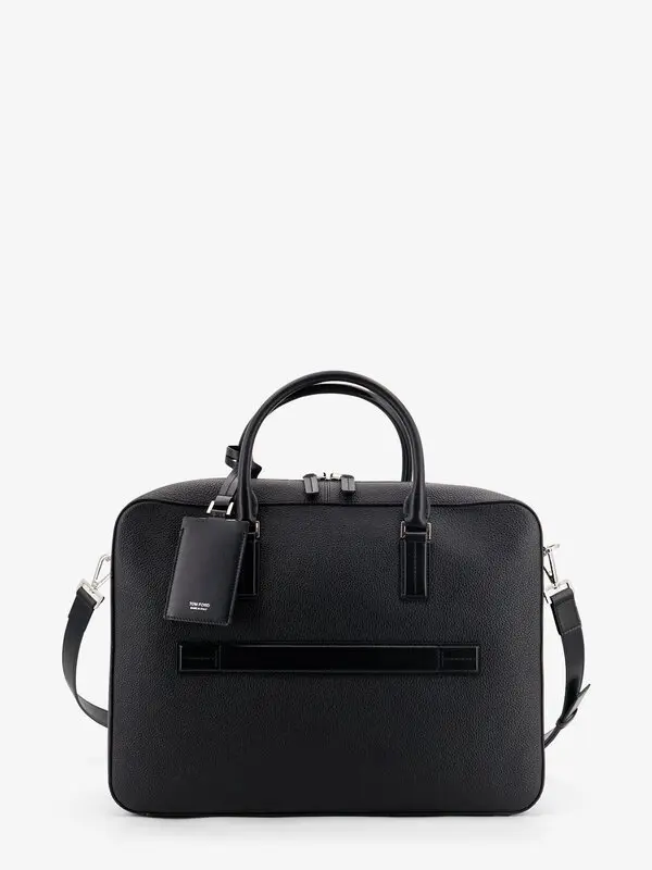 TOM FORD Leather Work Bag With Front Lettering Logo - Black