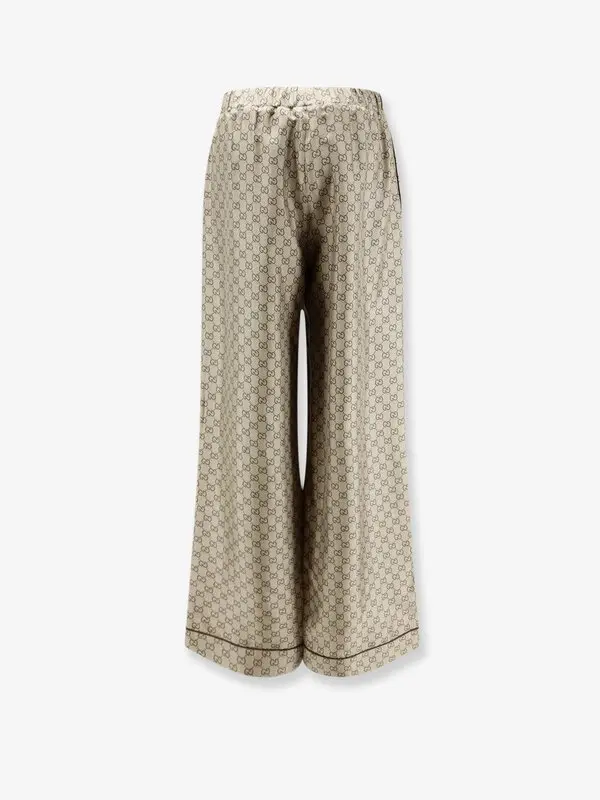 Gucci Silk Monogram Wide Leg Trousers