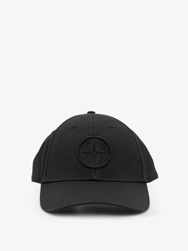 Stone Island Cotton Hat With Logo On The Front - Black