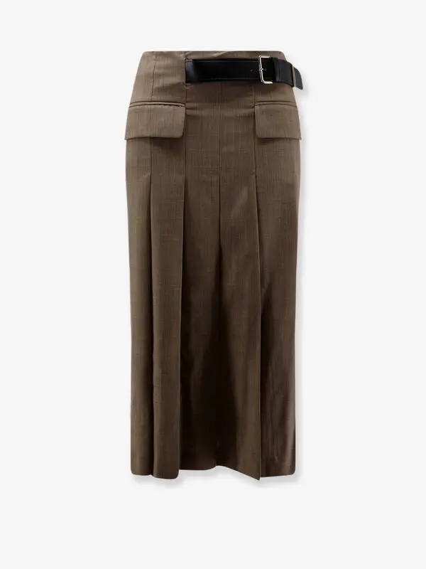 SEMICOUTURE Belted Wool Skirt With Prince Of Wales Check
