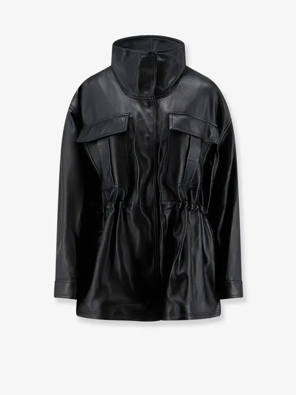 RÓHE Leather Jacket With Adjustable Drawstring Waist - Black