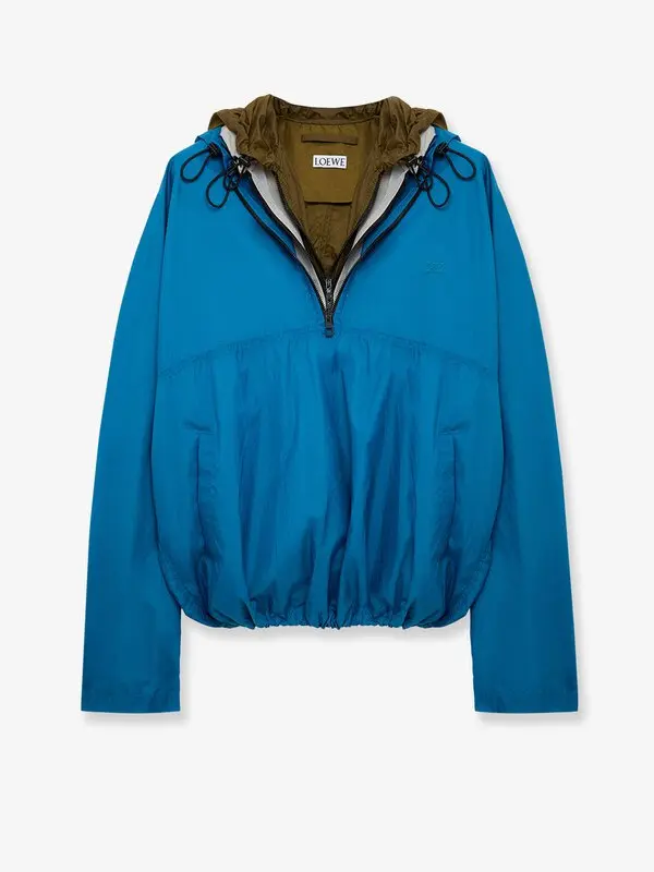 Loewe Anorak Technical Fabric Windbreaker With Embroidered Anagram Logo - Blue