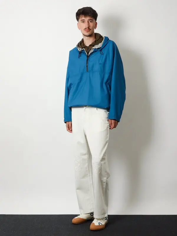 Loewe Anorak Technical Fabric Windbreaker With Embroidered Anagram Logo - Blue