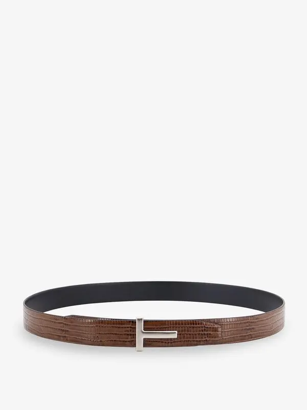 TOM FORD Crocodileeffect Leather Belt - Brown