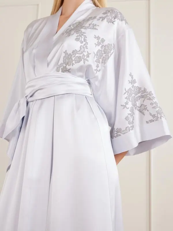 Carine Gilson Lace-appliqué Silk-satin Robe