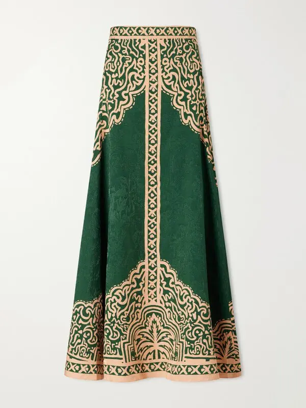 Johanna Ortiz Encanto De Isla Satin-jacquard Maxi Skirt - Green