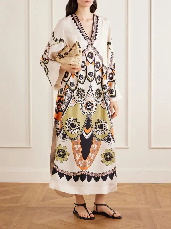 La DoubleJ Twin Flame Floral-print Silk Maxi Dress