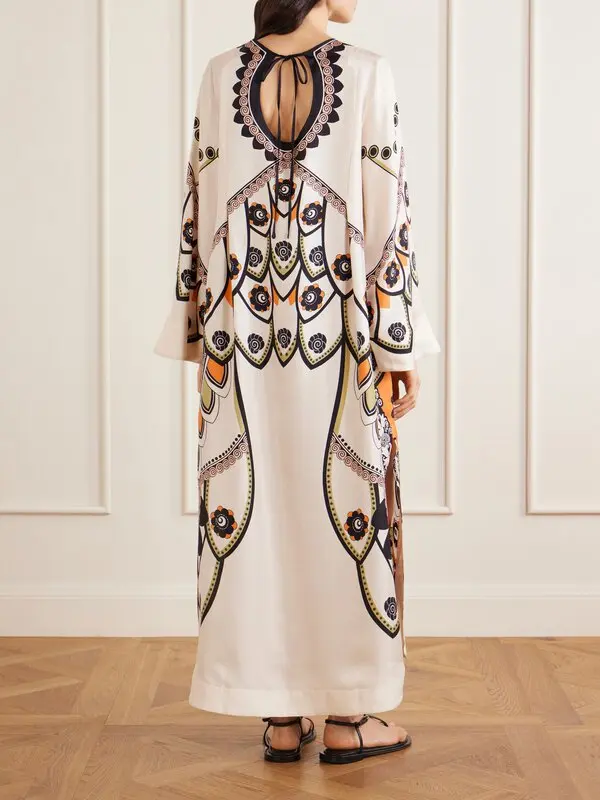 La DoubleJ Twin Flame Floral-print Silk Maxi Dress
