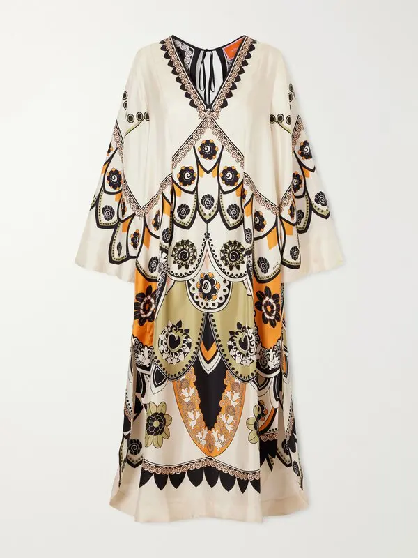 La DoubleJ Twin Flame Floral-print Silk Maxi Dress - Multi