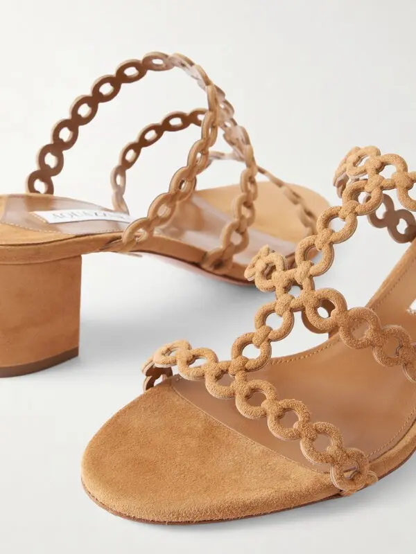 AQUAZZURA Infinity Chain Suede Mules - Brown