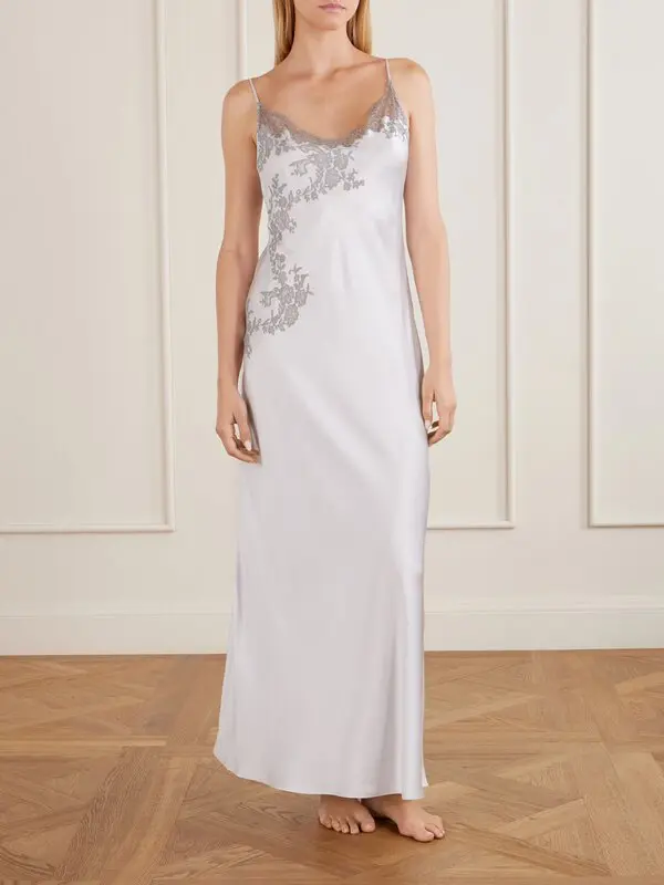 Carine Gilson Lace-embroidered Silk Midi Slip Dress