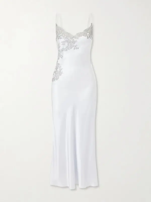 Carine Gilson Lace-embroidered Silk Midi Slip Dress - Silver