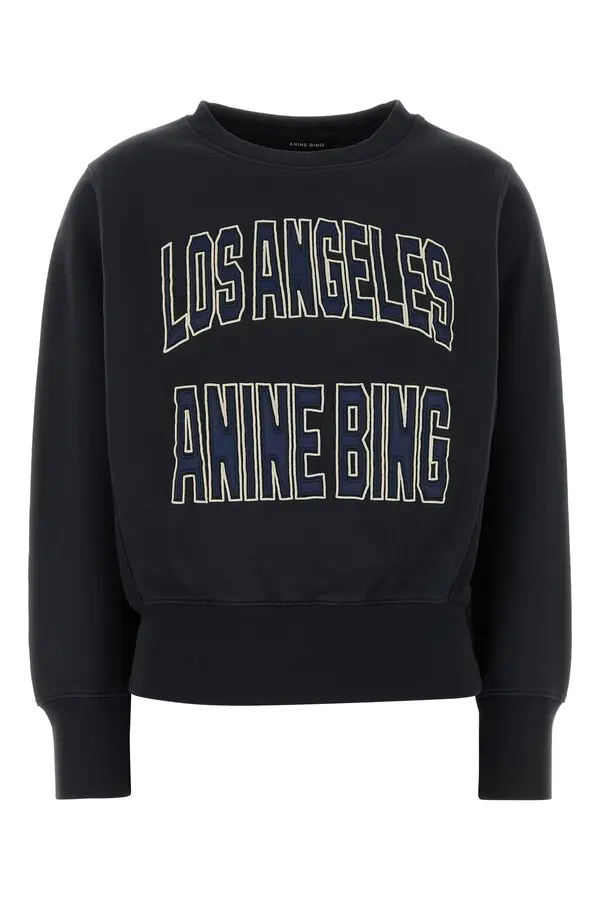 ANINE BING Embroidered Cotton Blend Sweatshirt - Blue
