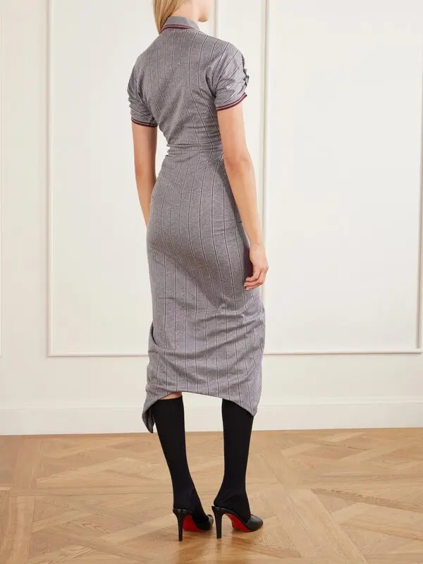 VIVIENNE WESTWOOD Striped Gathered Cotton Jersey Midi Dress - Gray