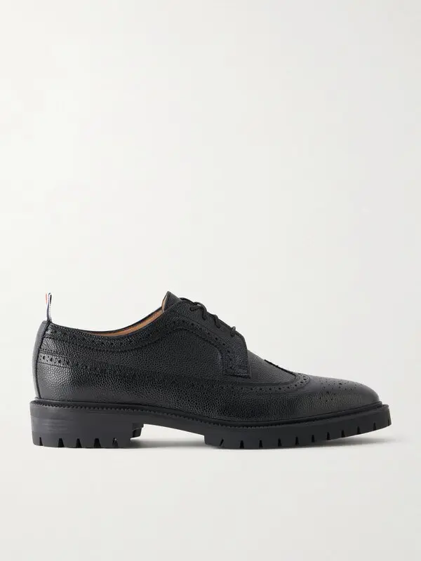 Thom Browne Longwing Pebble-grain Leather Brogues - Black