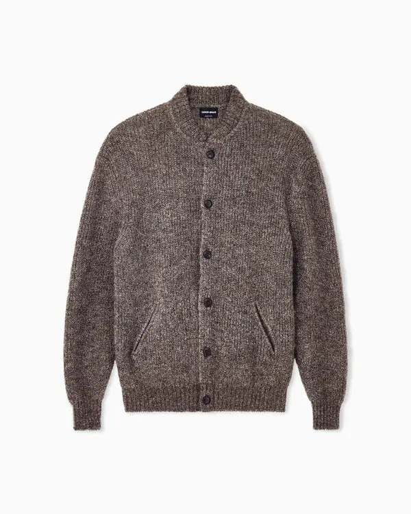 Giorgio Armani Cardigan Regular Fit Mohair Wool In Half Cardigan Stitch - Brown