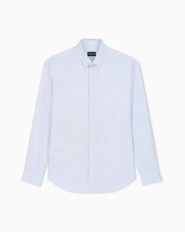 Giorgio Armani Regular Fit Striped Cotton Shirt With A Small Point Collar - White