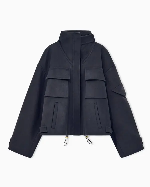 Giorgio Armani Caban Coat Double Cashmere Blouson With Stand-up Collar - Grey