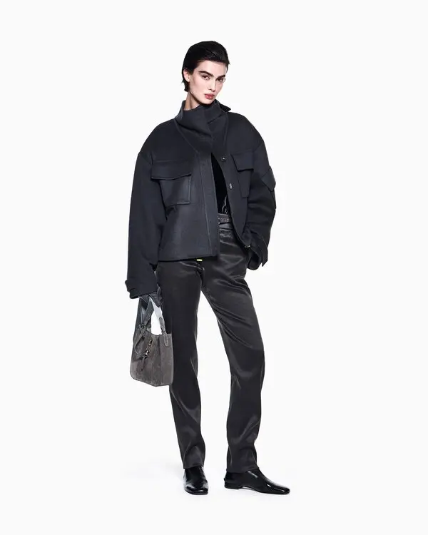 Giorgio Armani Double Cashmere Blouson With Stand-up Collar - Grey