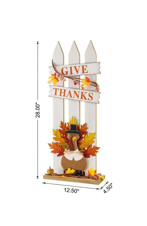 GLITZHOM 28"h Thanksgiving Wooden Fence Turkey Porch Decor