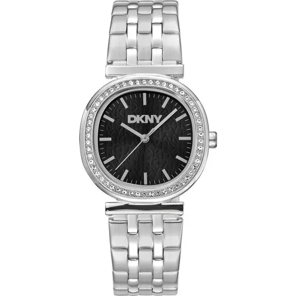 Dkny Crystal Bezel Cushion Case Link Bracelet Watch - Black