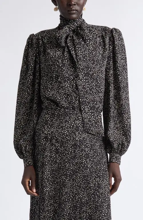 Valentino Garavani Starry Long Sleeve Silk Minidress - Black/cream