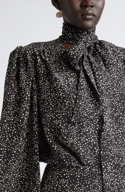 Valentino Garavani Starry Long Sleeve Silk Minidress