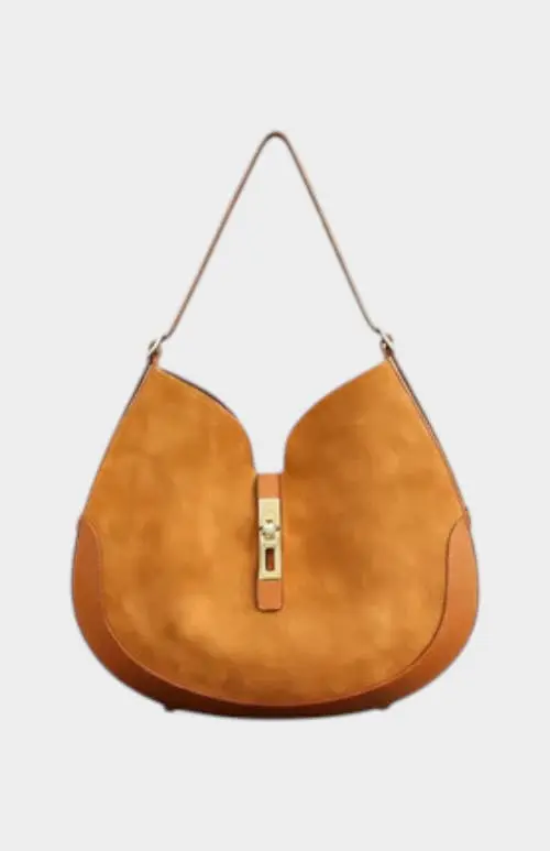 MI BOLSA LONDON Cotswolds Genuine Suede Leather Shoulder Bag - Brown